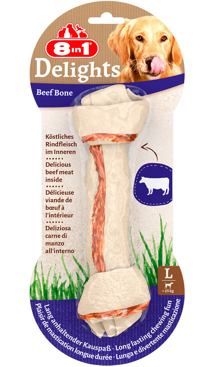 Лакомство 8 IN 1 DELIGHTS BEEF L для собак крупных пород косточка с говядиной 21 см (1 шт)