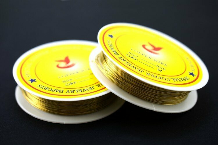 Проволока для бисера медная, толщина 0,4мм, длина 12м, цвет золото, 1009-041, 1шт