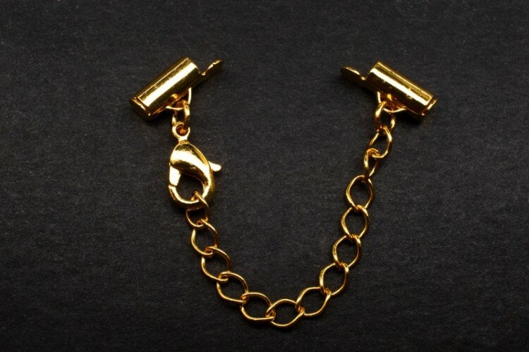 Концевик-трубочка с карабином, концевик 9х4мм, карабин 12х7мм , цвет золото, 04-158, 1 комплект