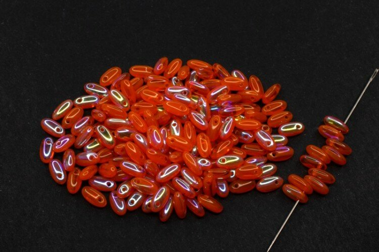 Бусины Rizo 6х2,5мм, отверстие 0,8мм, цвет 81260/28701 оранжевый опал радужный, 753-022, 10г (около 150шт)