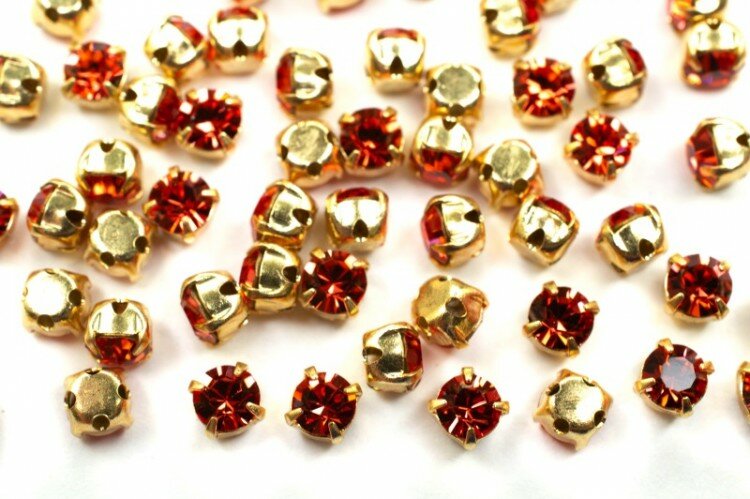 Шатоны Preciosa Maxima 4мм в оправе, цвет padparadscha DF/gold, 63-109, 10шт