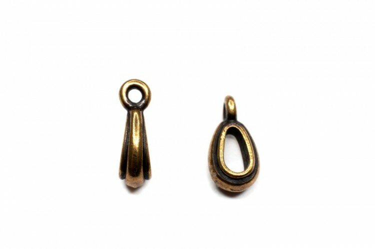Держатель для кулонов (бейл) TierraCast Модерн 6х13мм, отверстие 6х3 и 1,5мм, цвет античная латунь, 94-5629-27, 1шт