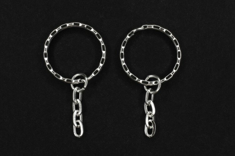 Кольцо для брелока с цепочкой 47х25х2,5мм, цвет серебро, железо, 17-020, 2шт