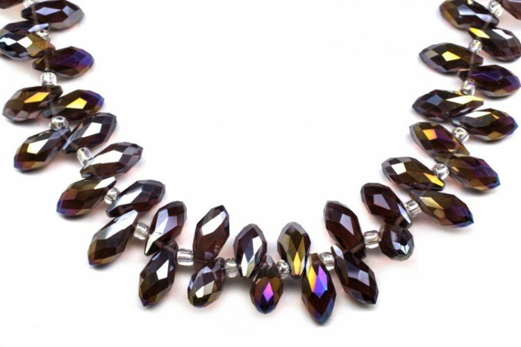 Бусина стеклянная граненая Капля 12х6мм, цвет фиолетовый, гальваническое покрытие, 503-012, 5шт