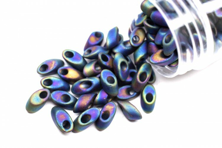 Бисер японский MIYUKI Long Magatama #0401FR черный, матовый радужный непрозрачный, 10 грамм