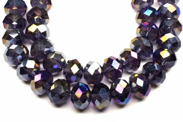 Бусина стеклянная Рондель 12х9мм, цвет баклажан, гальваническое покрытие, прозрачная, 510-006, 10шт