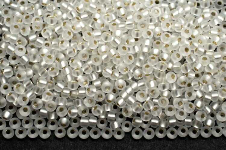 Бисер японский MIYUKI круглый 11/0 #0001F хрусталь, матовый, серебряная линия внутри, 10 грамм