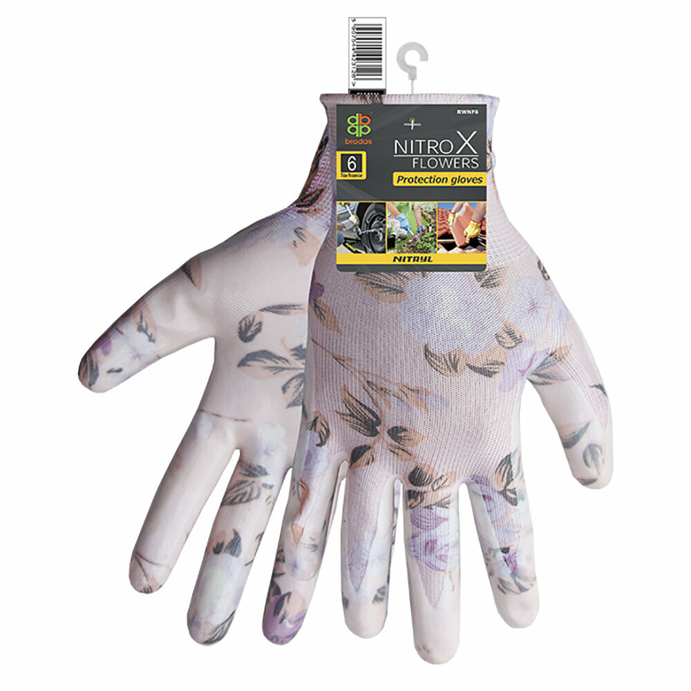 Перчатки садовые NITROX FLOWERS с нитрилом цветы размер 8 Bradas
