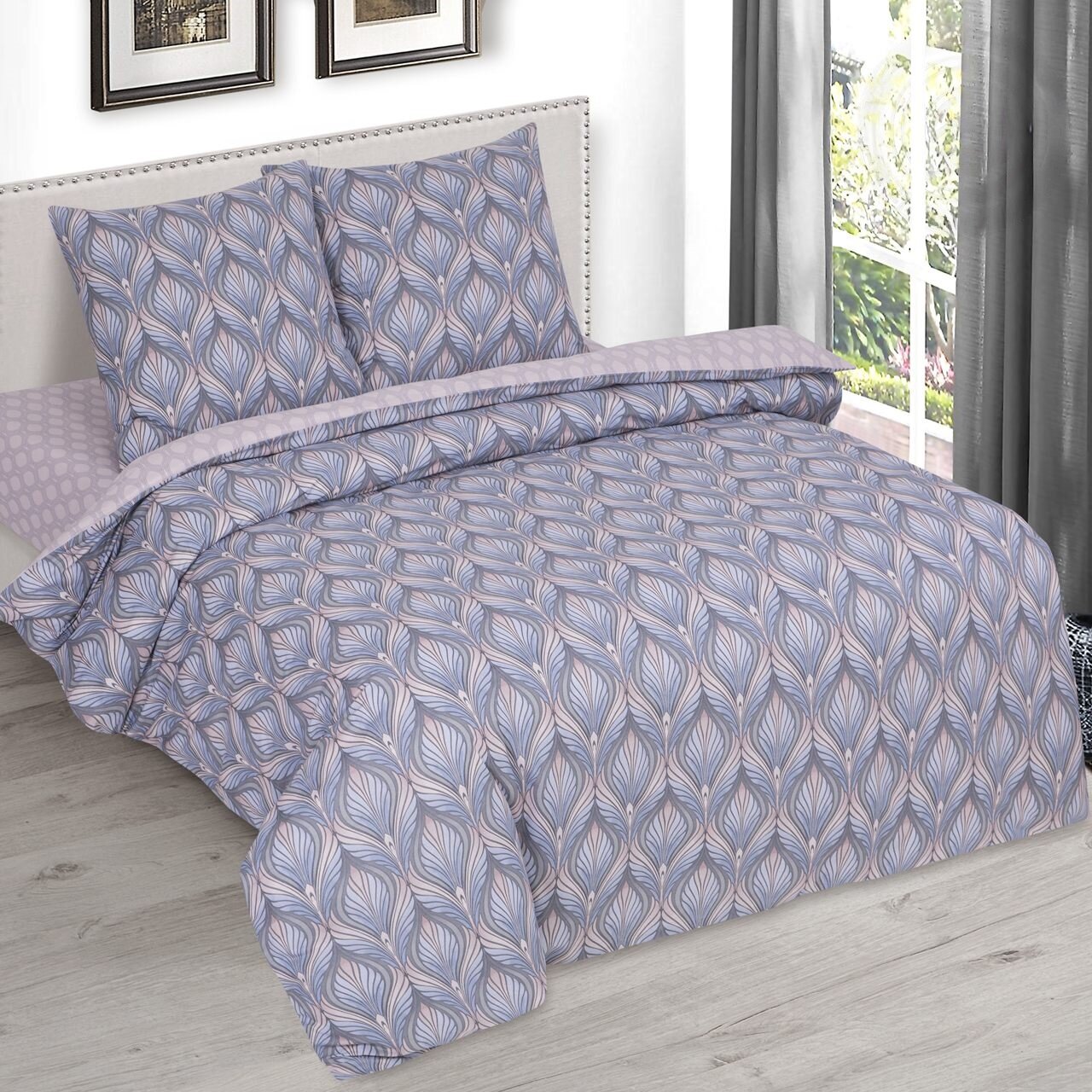 Постельное белье 2-спальное с европростыней Поплин (70х70 2 шт) "Каскад арт. 909"