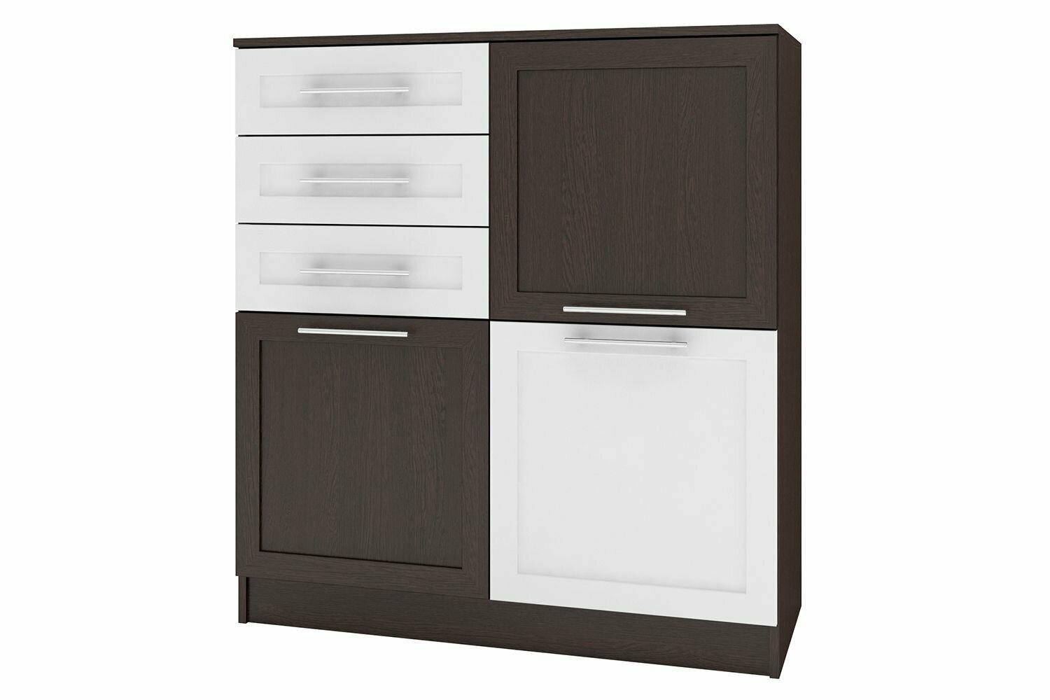 Комод Контраст 1 МДФ 100х44х110 венге цаво/белый гладкий, рамка квадро, 3 ящика и 3 дверцы