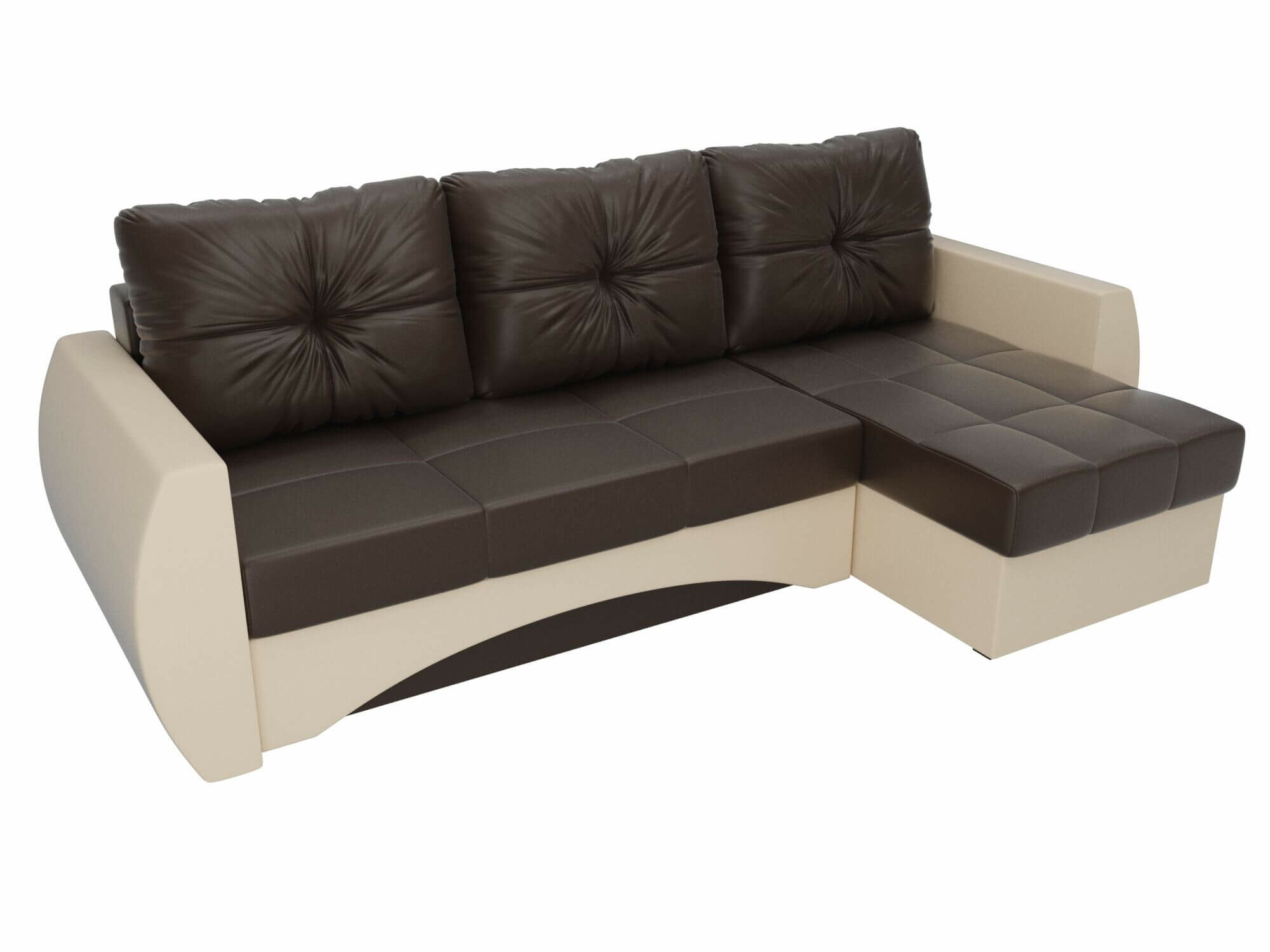 Artum Угловой диван Сатурн эко кожа коричневый бежевый правый