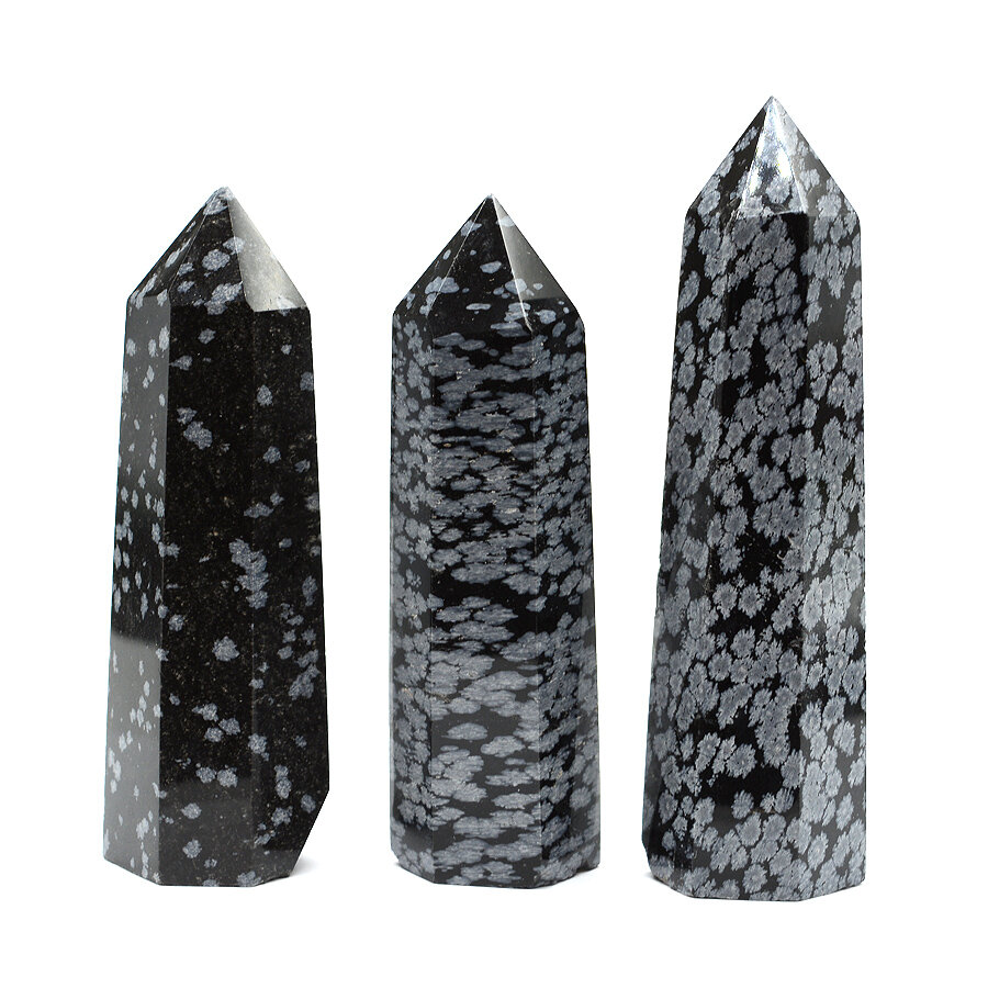 Кристалл из обсидиана снежного "Карандаш" 25*26*91мм, 90-99г .