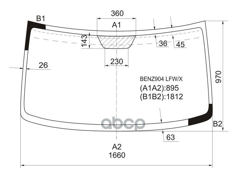 Стекло лобовое (Низкая крыша) Mercedes-Benz Sprinter 95-06 / Sprinter classic RUS 13-18 XYG арт. BENZ904 LFW/X