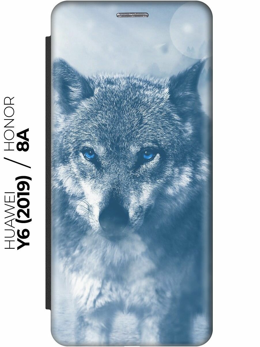 Чехол-книжка Голубоглазый волк на Honor 8A / 8A Pro / Huawei Y6 (2019) / Y6 Prime (2019) / Хонор 8а / 8а Про / Хуавей У6 2019 / У6 Прайм 2019 черный