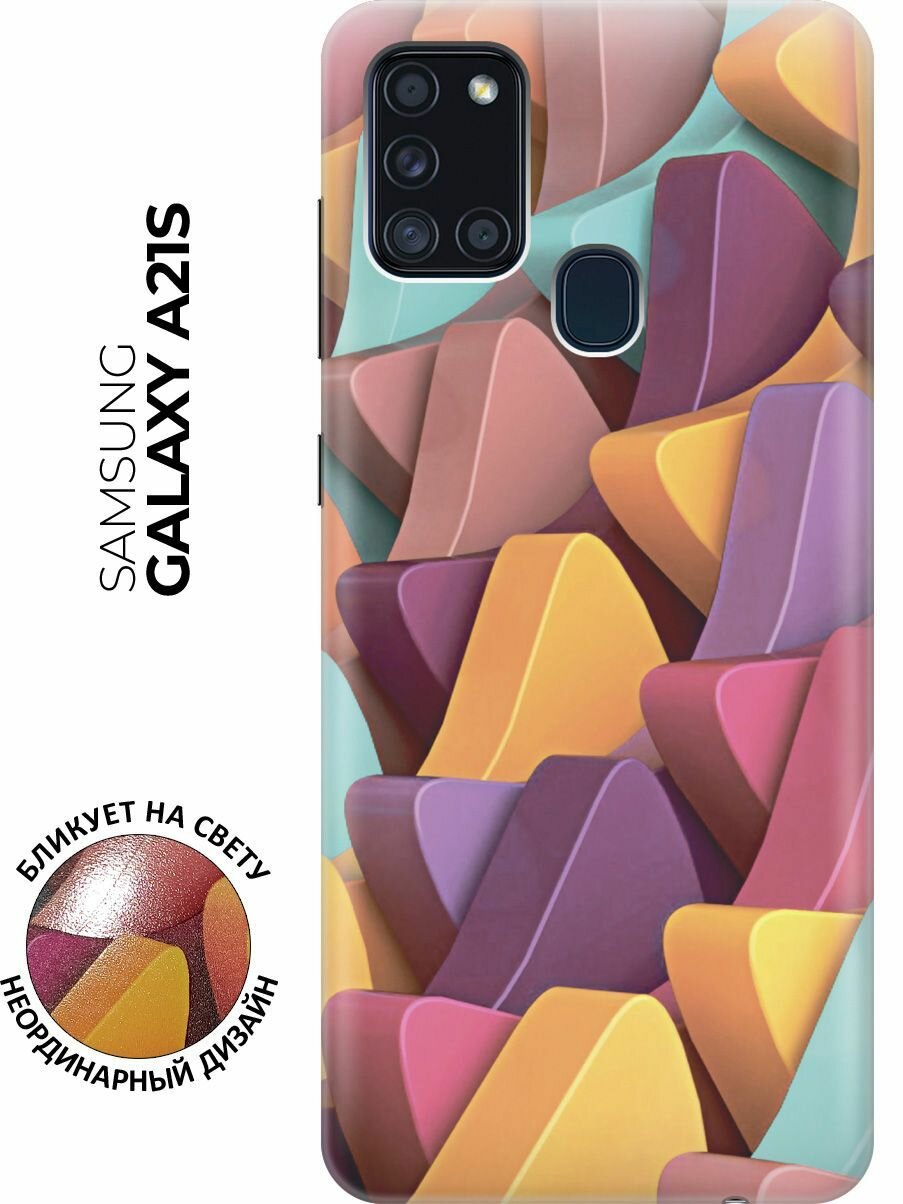 Силиконовый чехол Желто-розовые фигуры на Samsung Galaxy A21s / Самсунг А21с с эффектом блика