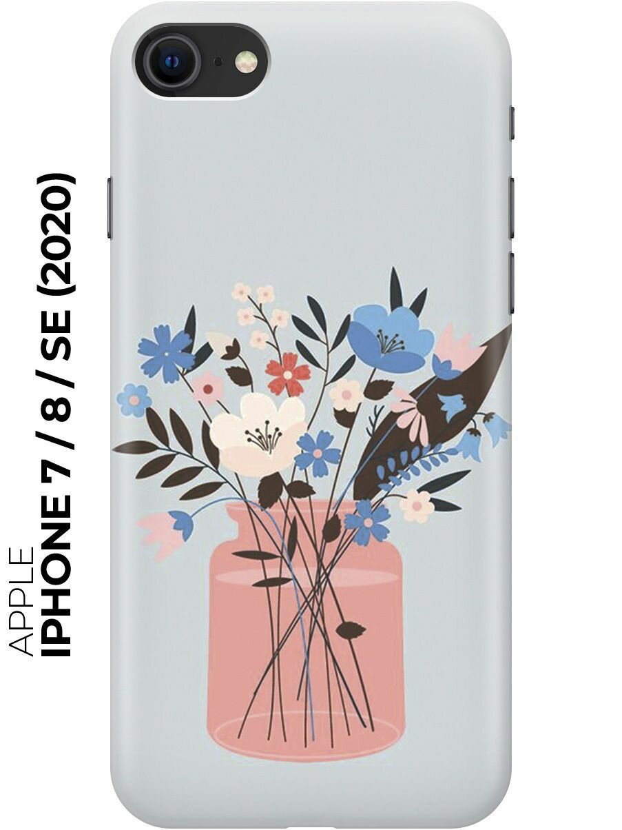 Силиконовый чехол на Apple iPhone SE (2022) / SE (2020) / 8 / 7 / Эпл Айфон СЕ 2022 / СЕ 2020 / 8 / 7 с рисунком "Букет на голубом"