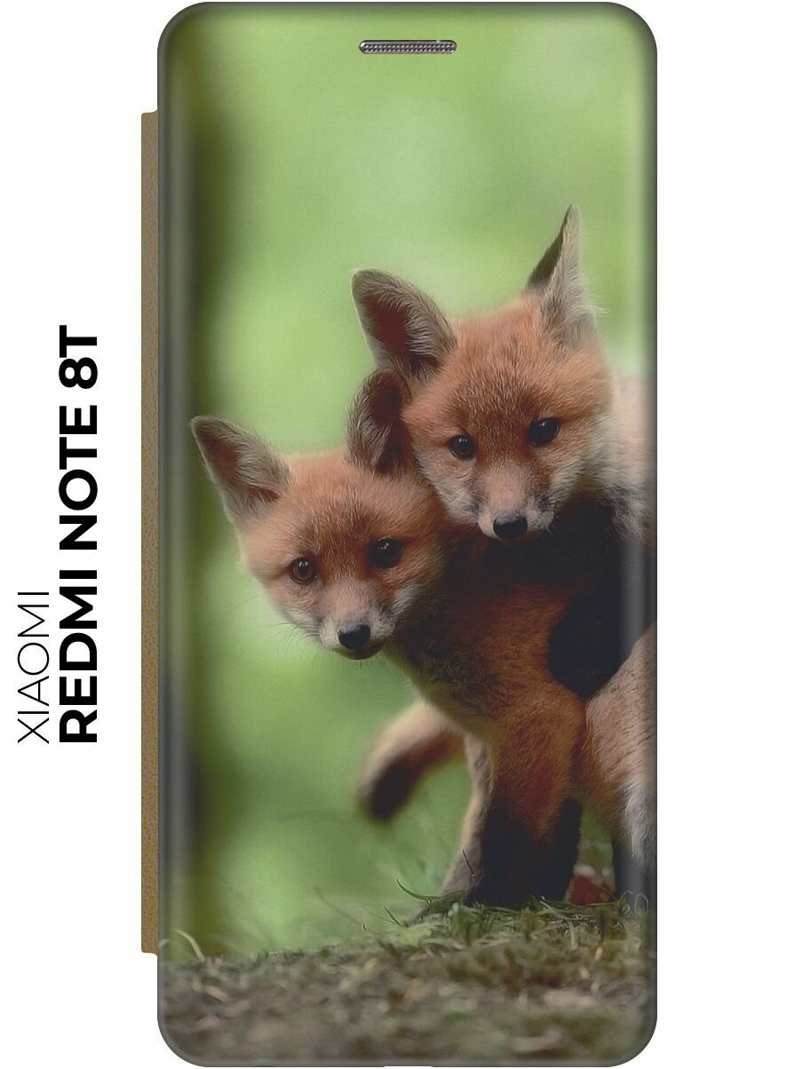 Чехол-книжка Два лисенка на Xiaomi Redmi Note 8T / Сяоми Редми Ноут 8Т золотой