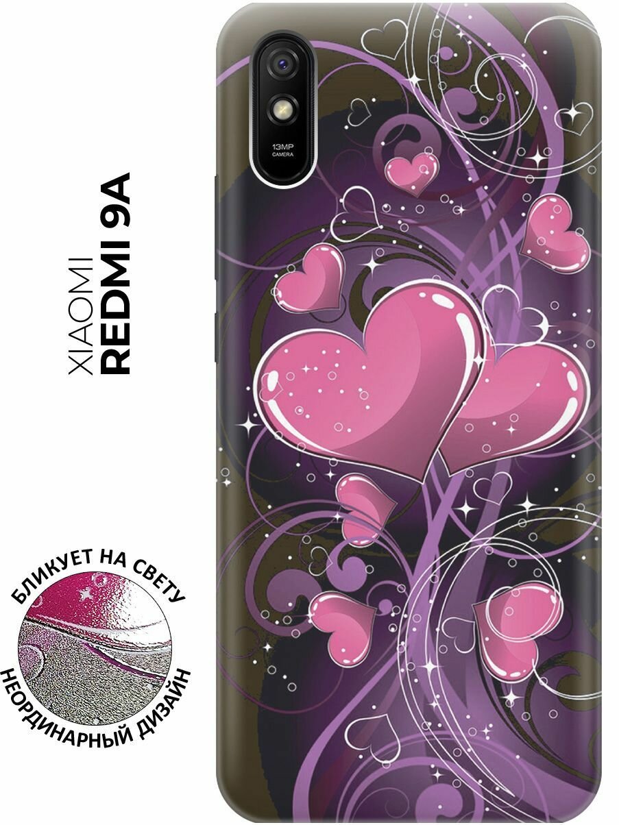 Силиконовый чехол Волшебные сердечки на Xiaomi Redmi 9A / Сяоми Редми 9А с эффектом блика