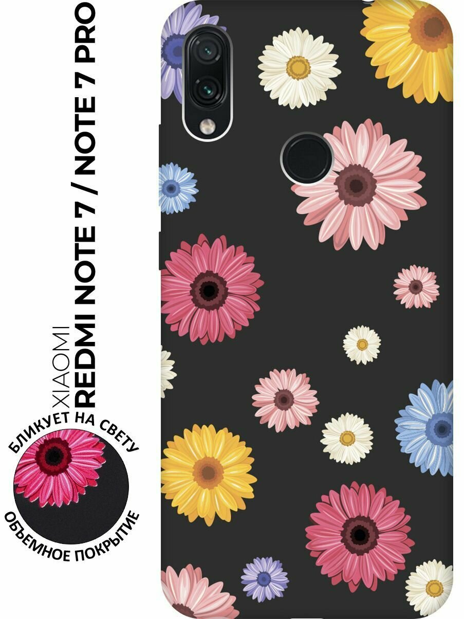 Матовый чехол Gerberas для Xiaomi Redmi Note 7 / Note 7 Pro / Сяоми Редми Ноут 7 / Ноут 7 Про с 3D эффектом черный