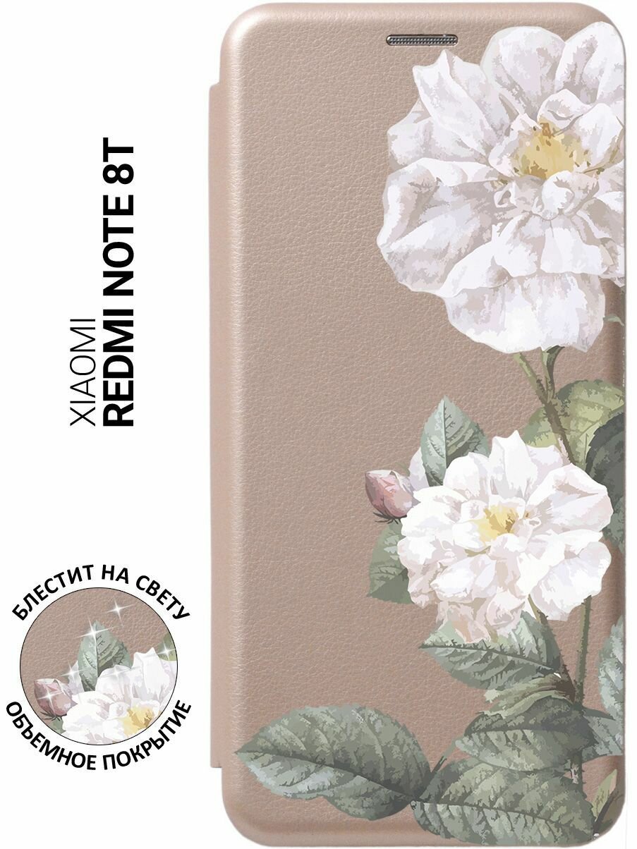 Чехол-книжка на Xiaomi Redmi Note 8T, Сяоми Редми Ноут 8Т с 3D принтом "Free" золотистый