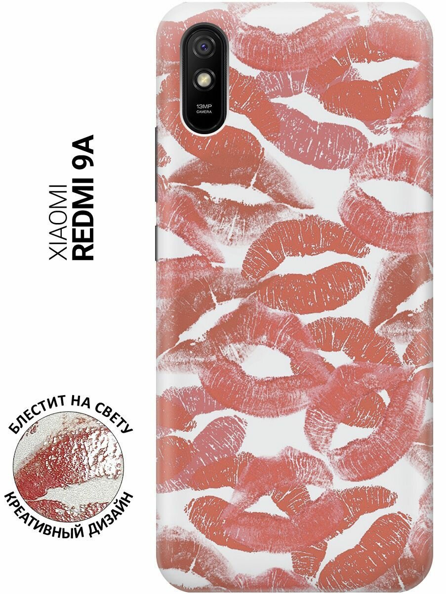 Силиконовый чехол на Xiaomi Redmi 9A, Сяоми Редми 9А с эффектом блеска "Поцелуи"