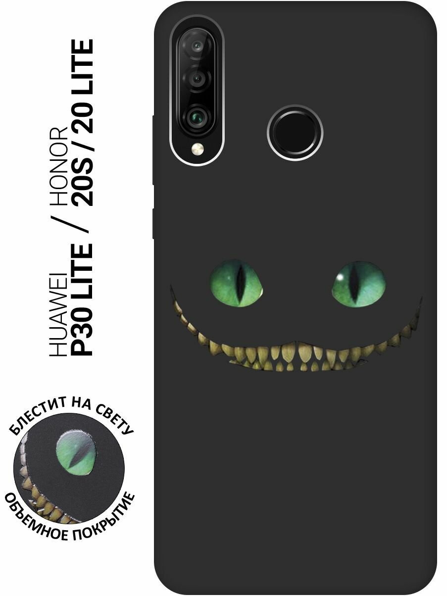 Матовый Soft Touch силиконовый чехол на Honor 20 Lite, 20s, Huawei P30 Lite, Хуавей Хонор 20 Лайт с 3D принтом "Cheshire Cat" черный