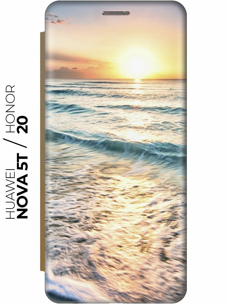 Чехол-книжка Закат на море на Honor 20 / Huawei Nova 5T / Хонор 20 / Хуавей Нова 5Т золотой