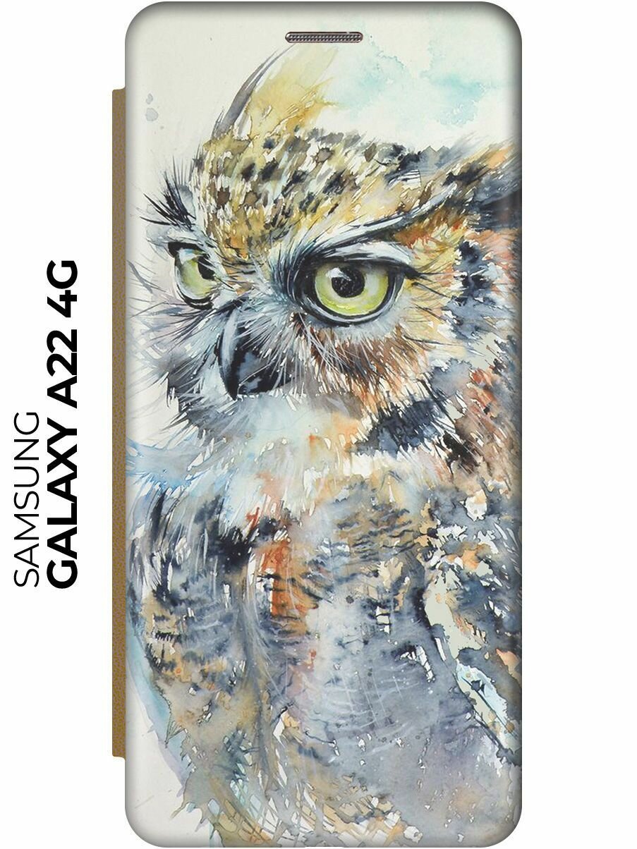 Чехол-книжка Красочный филин на Samsung Galaxy A22 / M32 / M22 / Самсунг А22 / М32 / М22 золотой