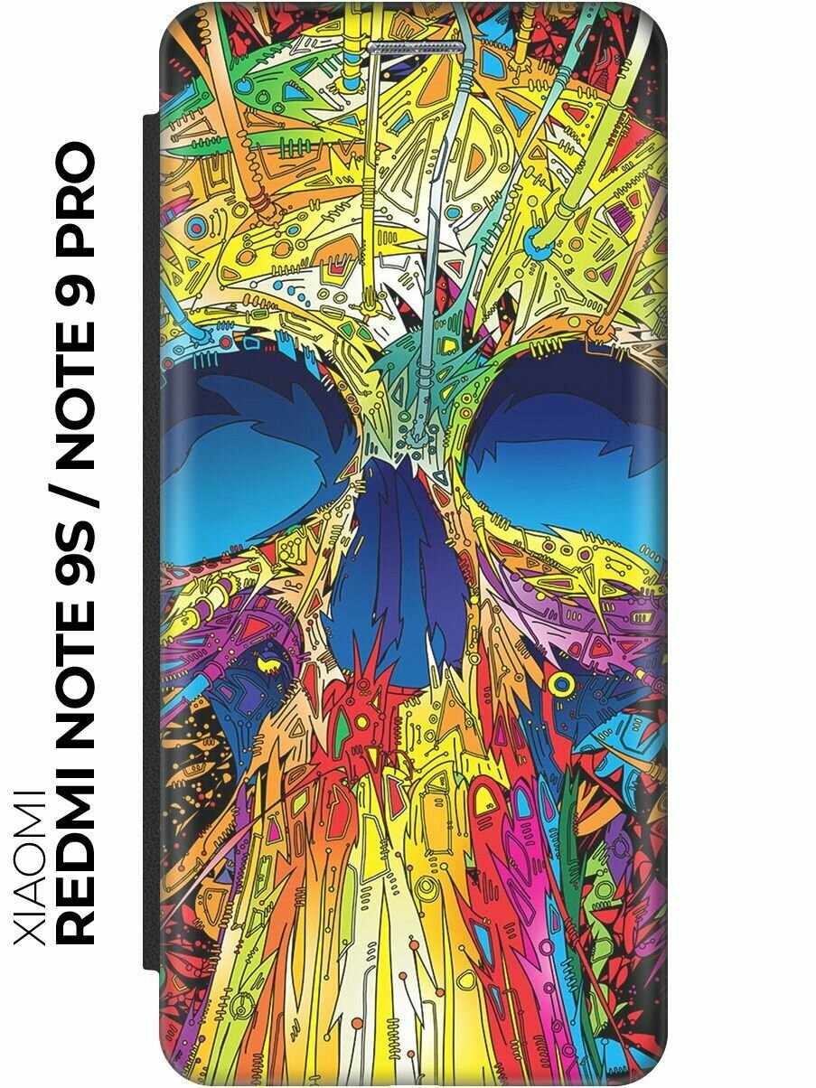 Чехол-книжка Череп красок на Xiaomi Redmi Note 9s / Note 9 Pro / Сяоми Редми Ноут 9с / Ноут 9 Про черный