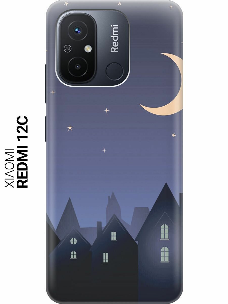 Силиконовый чехол на Xiaomi Redmi 12C, Сяоми Редми 12С с принтом "Месяц над городом"