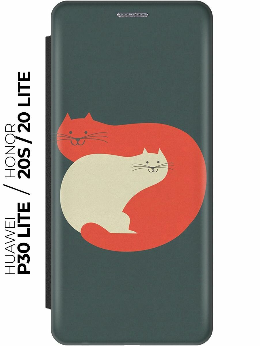 Чехол-книжка Два котика на Honor 20 Lite / 20s / Huawei P30 Lite / Хуавей П30 Лайт / Хонор 20 Лайт / 20s черный