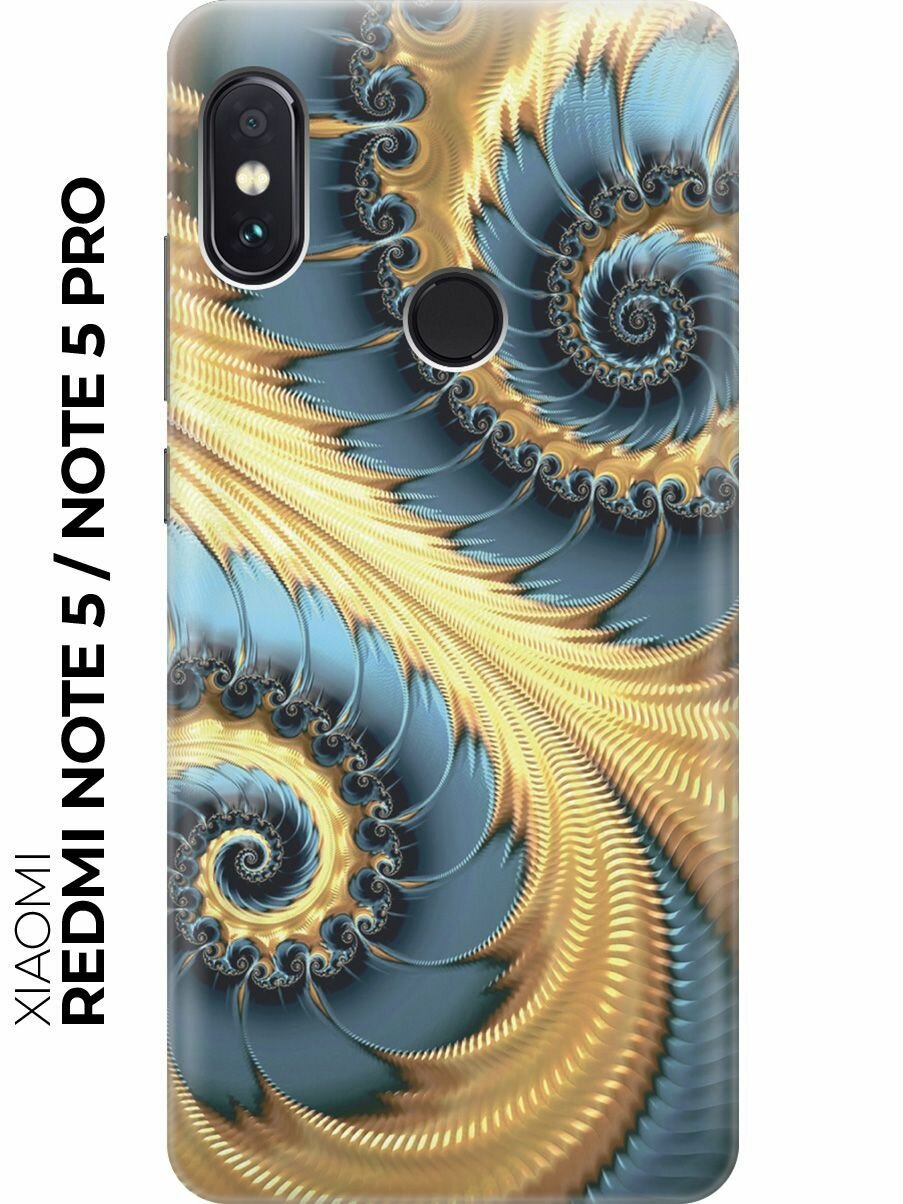 Силиконовый чехол Сине-золотые узоры на Xiaomi Redmi Note 5 / Note 5 Pro / Сяоми Редми Ноут 5 / Ноут 5 Про