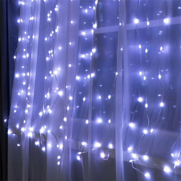 Умная гирлянда «Занавес» RGB серебристая нить, управление с приложения, USB, 2х2 м, USB, 400 Led, IP20