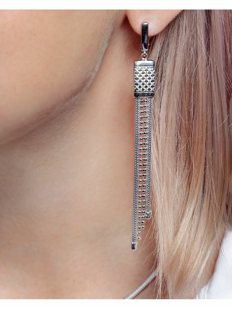 Серьги, серебро, 925 проба, родирование, фианит