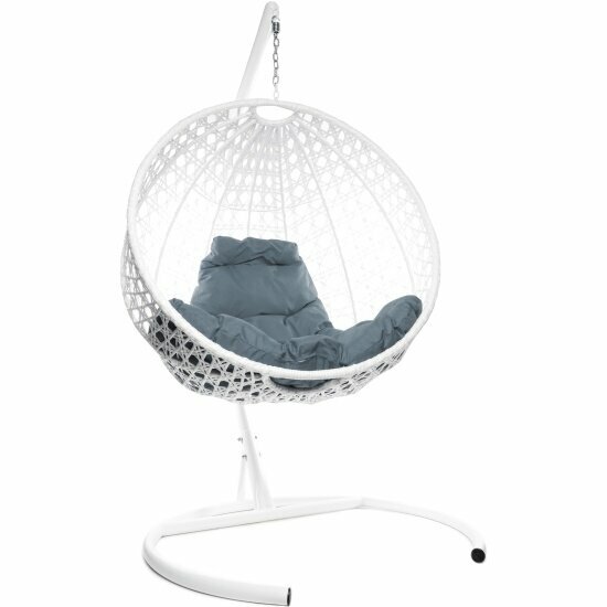 Подвесное кресло кокон M-group круг люкс с ротангом белое+серая подушка