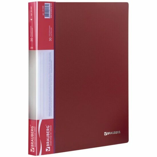 Папка Brauberg 30 вкладышей стандарт, красная, 0,6 мм