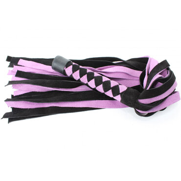 45883 BDSM Арсенал Нежная плеть из замши, черно-сиреневая. С плетеной рукоятью