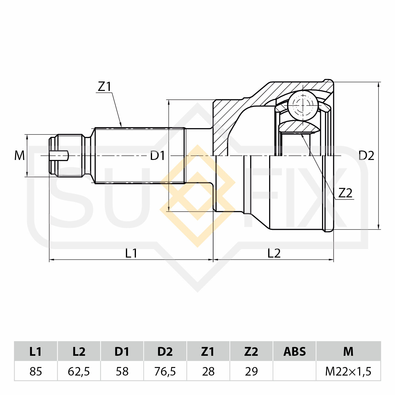 ШРУС наружный передний правый/левый для FIAT SEDICI / SUZUKI SX4, SWIFT / SUFIX ST-1052
