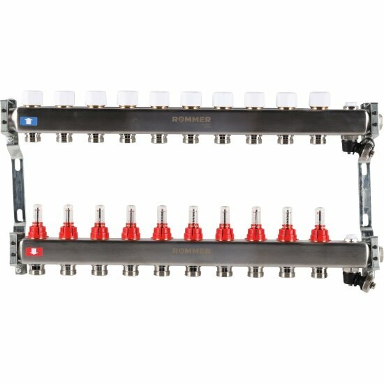 Коллектор Rommer с расходомерами, с клапаном вып. воздуха и сливом 10 вых.