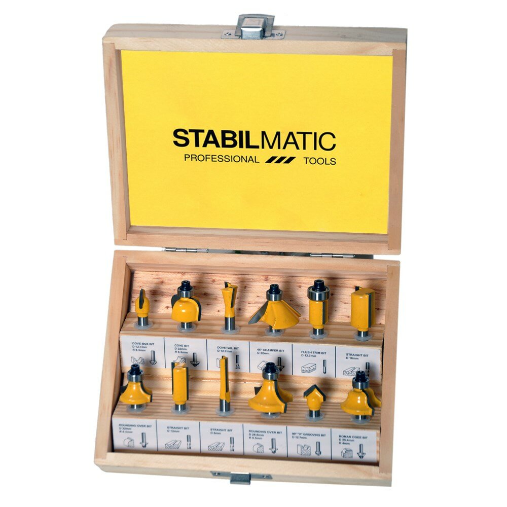 STABILMATIC Набор кромочных фрез N1 по дереву, STABILMATIC, 6 мм, 12 предметов, SFR-12-6