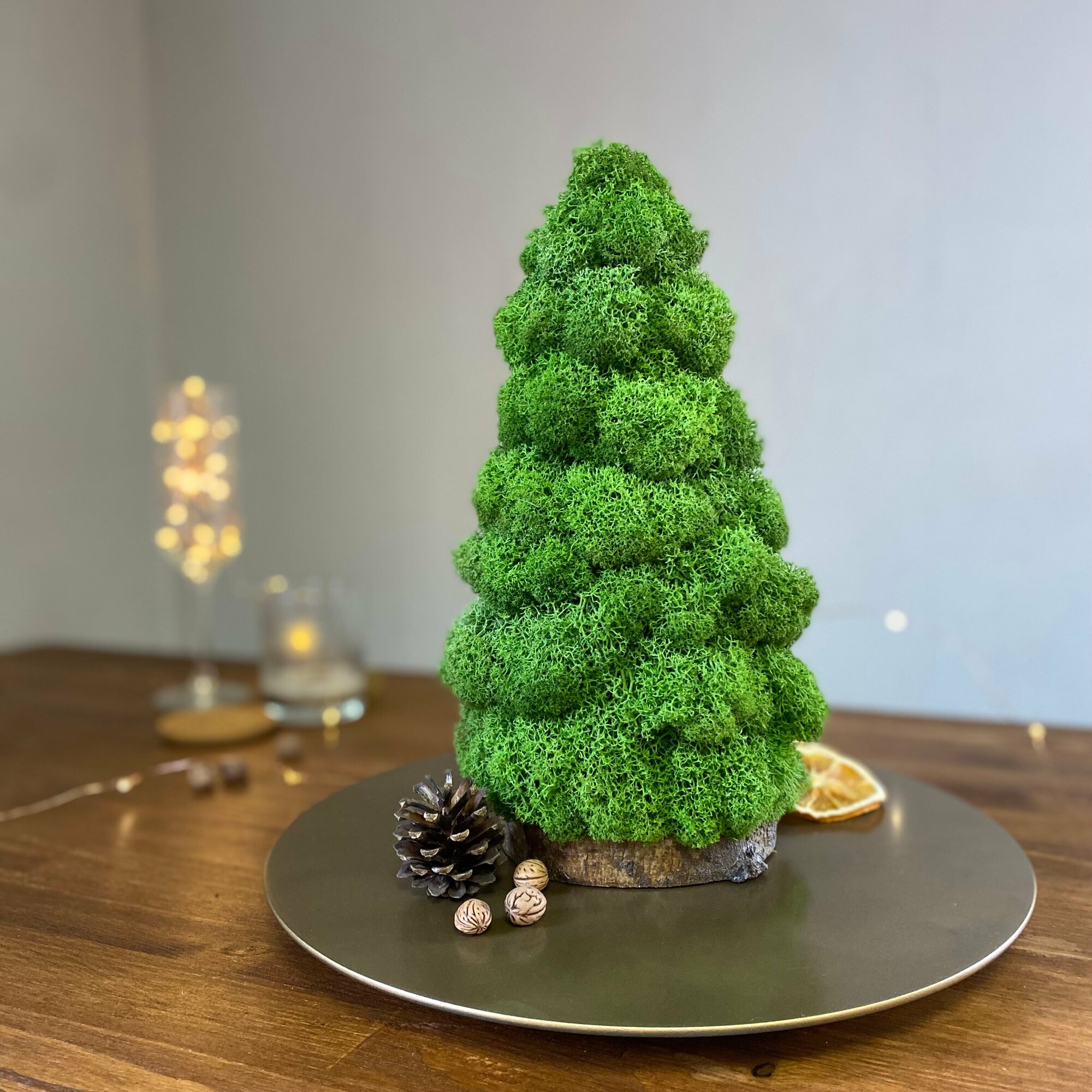 Елка заснеженная "Snow Queen" (Снежная Королева) из мха в подарочной упаковке, Трава, 28 см.