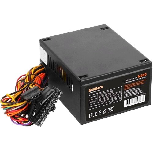 Блок питания SFX 300Вт ExeGate M300 вентилятор 8см 24pin, CPU 4+4pin, PCI-E 6+2pin, 3 SATA, 2 molex - чёрный