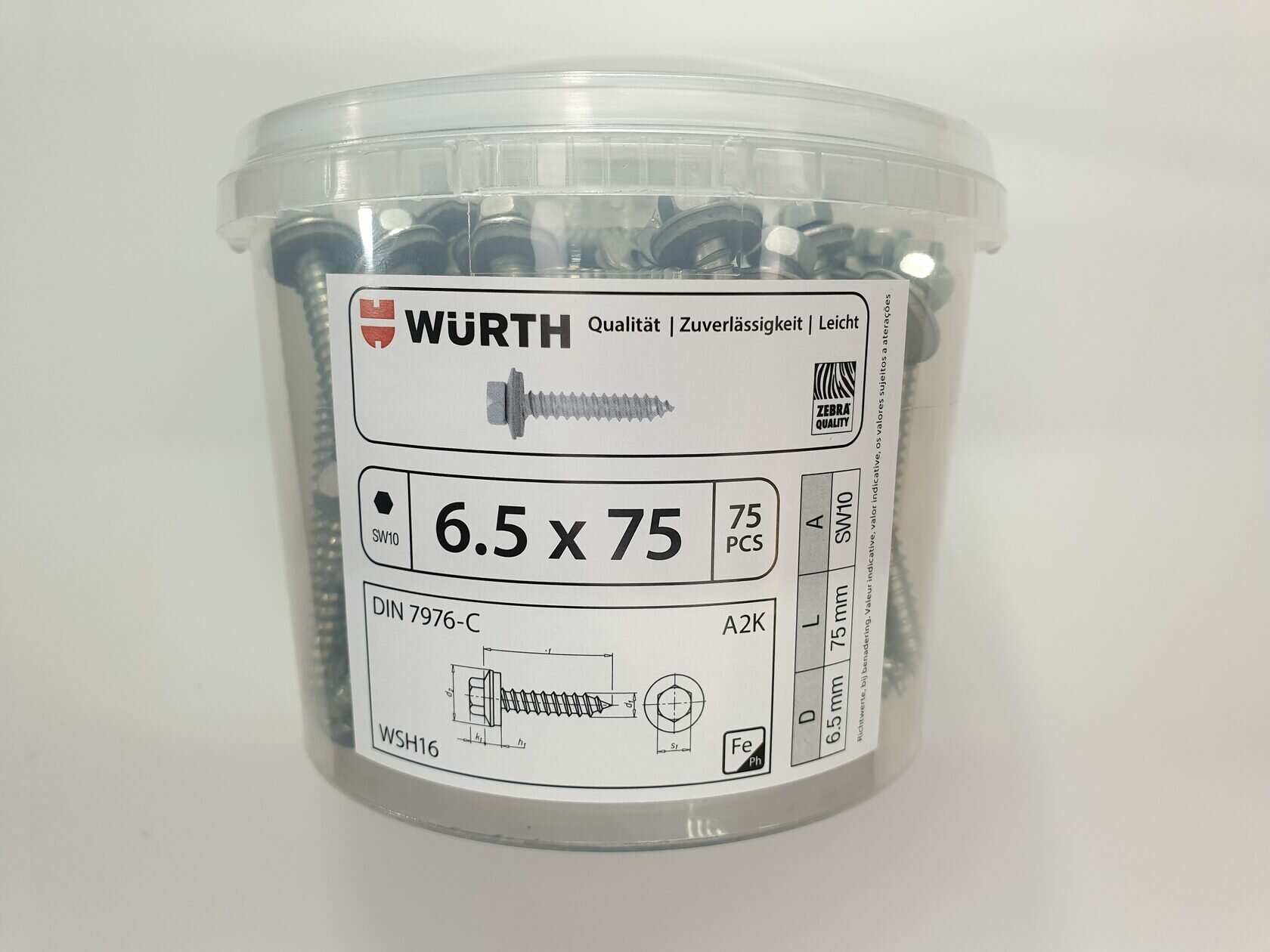 Фасадный винт DIN 7976-C 6.5x75 a2k Шайба 16мм (75 pcs) WURTH, Германия