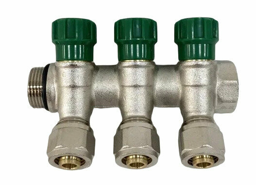 Коллектор Grema НВ 3/4x16 евроконус на 3 выхода c вентилями