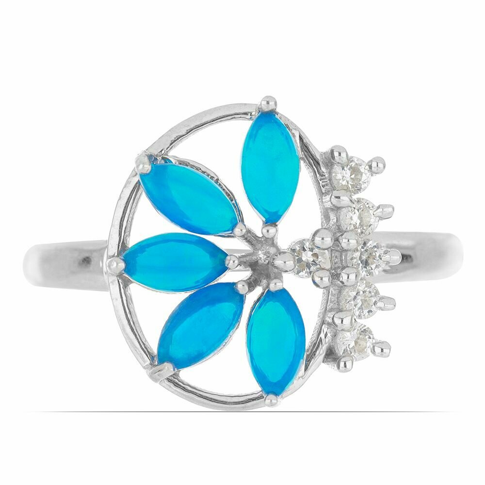 Кольцо тонкое, серебро, 925 проба, родирование, топаз, опал