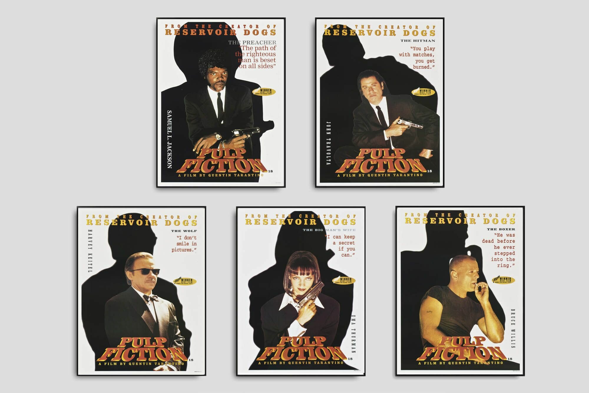 Набор киноплакатов "Криминальное Чтиво" Тарантино, А4, без рамы. 5 постеров афиши "Классика кино - Pulp Fiction" в подарок и для интерьера