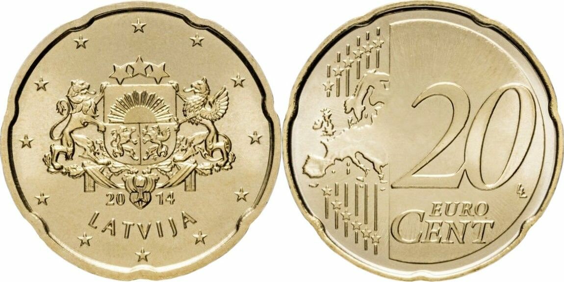 Латвия 20 евроцентов, 2014-2022 XF