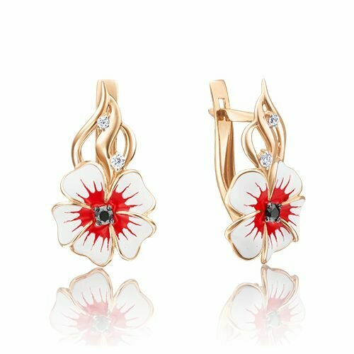 Серьги, красное золото, 585 проба, фианит, эмаль