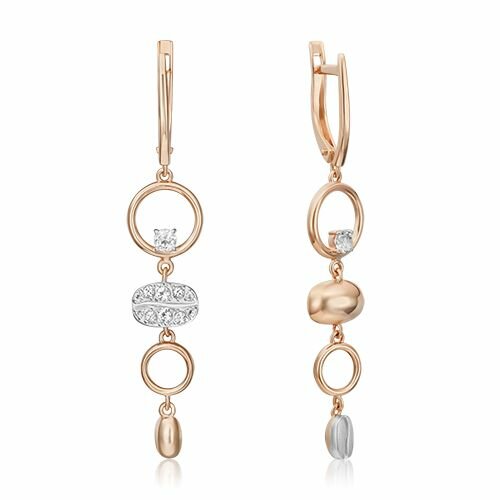 Серьги, комбинированное золото, 585 проба, родирование, топаз