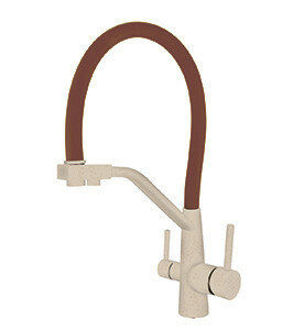 Смеситель для кухни VIKO V-5810 с гибким изливом и подключением к фильтру 2 в 1 (нержавеющая сталь) картридж d35 мм, (корпус/излив: бежевый мрамор/коричневый)